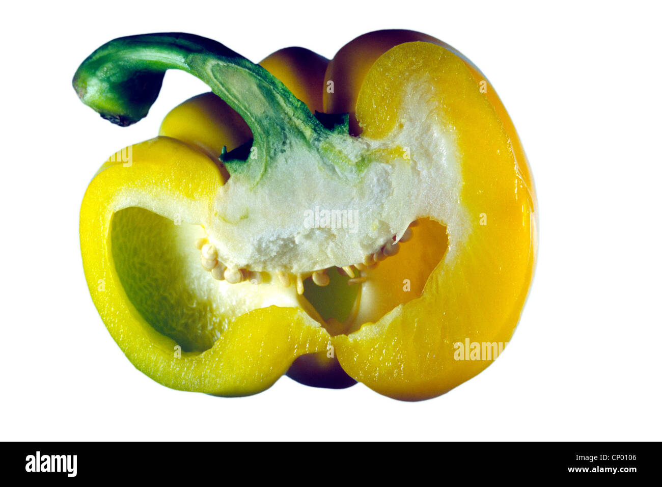 Cross Section of a Yellow Pepper White Background Stock Photo - Alamy