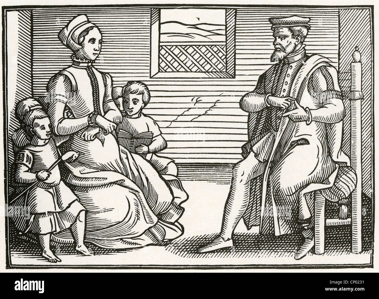 ELIZABETHAN FAMILY having religious instruction, from The Whole Psalms ...
