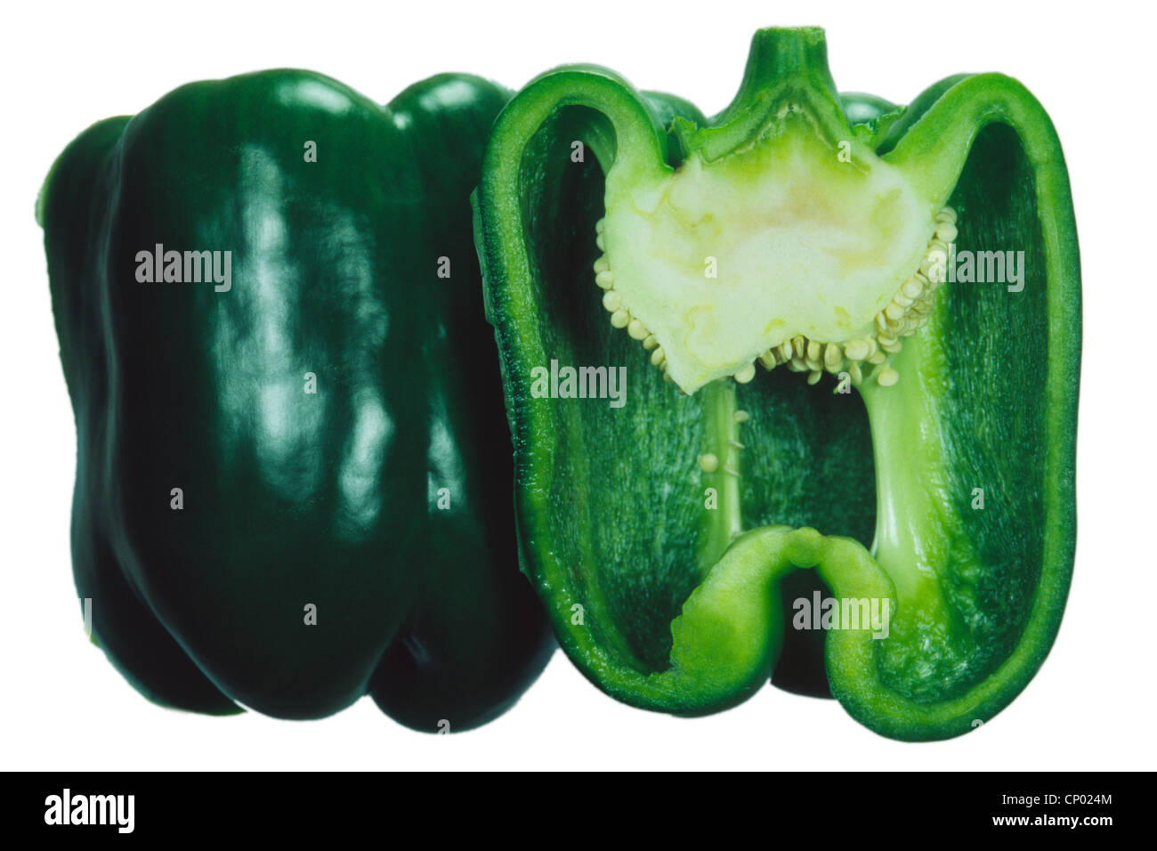 Cross Section of a Green Pepper White Background Stock Photo - Alamy