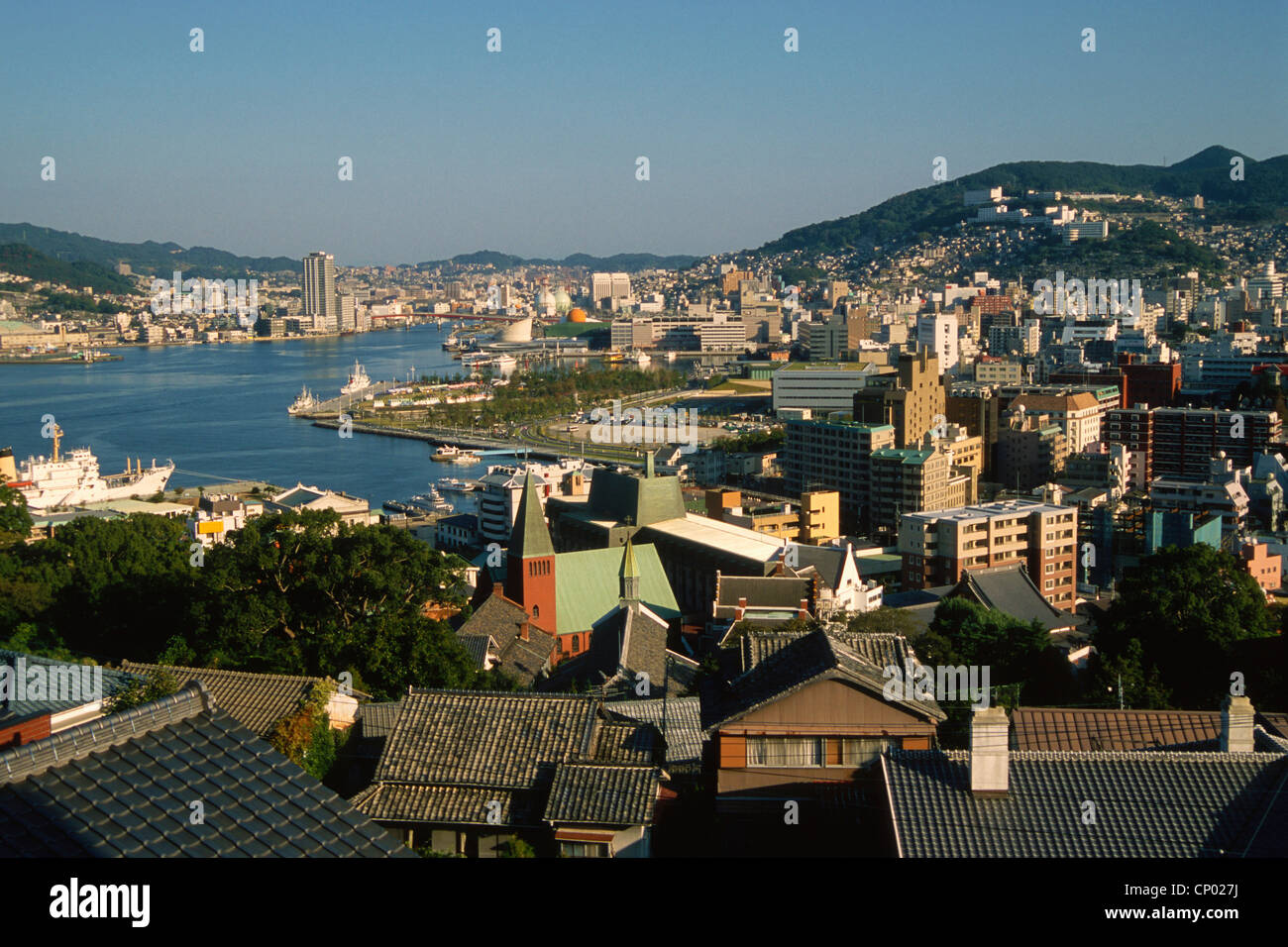 Japan, Kyushu, Nagasaki, skyline, general aerial panoramic view Stock ...