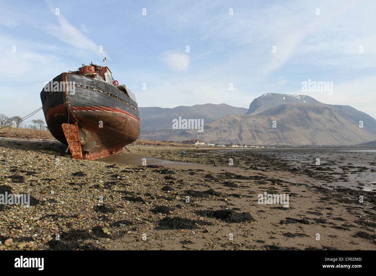 Ben Nevis and old ship at low tide Scotland March 2012 Stock Photo - Alamy