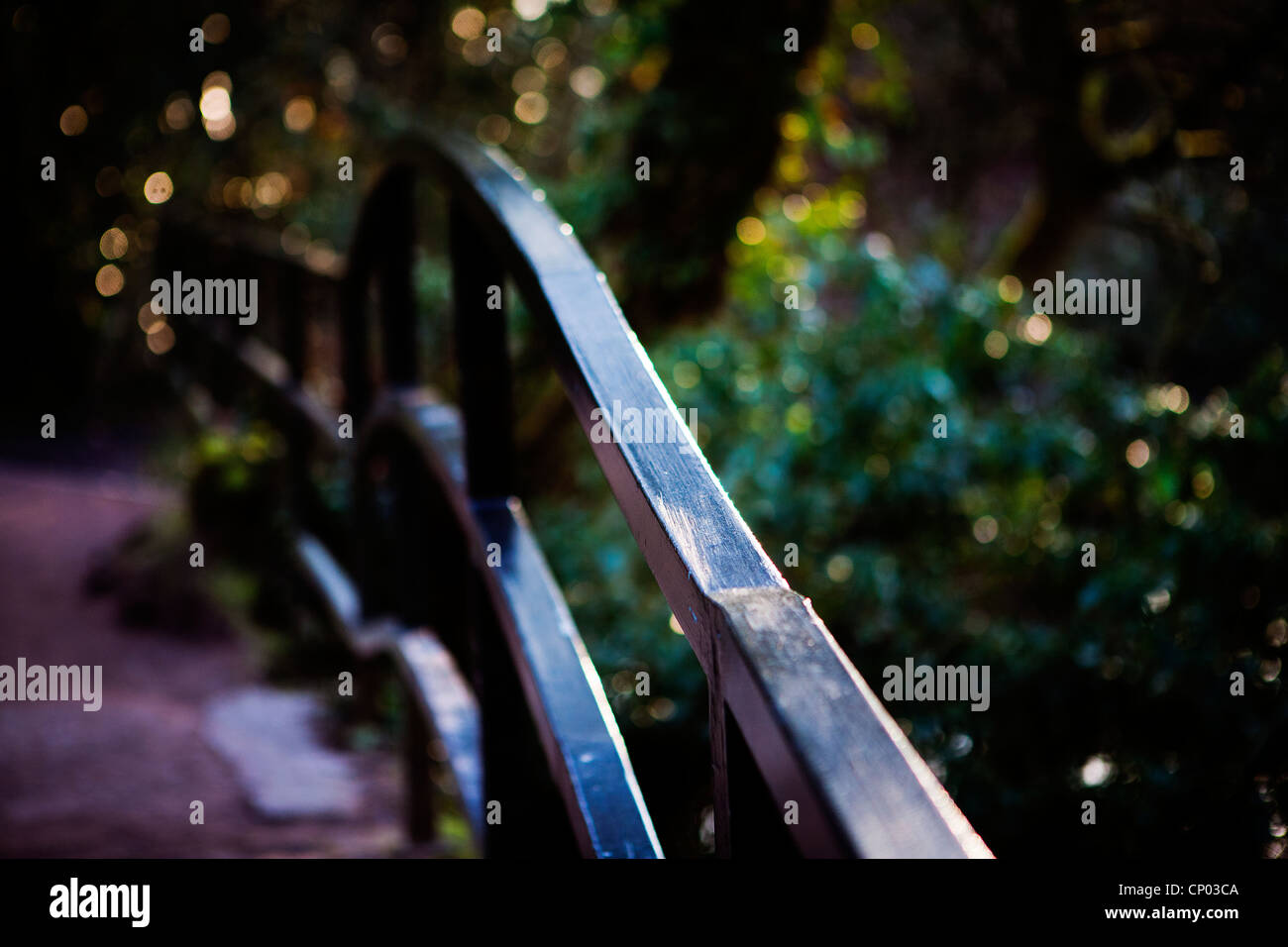 Wishing Bridge with metal handrails over the weir between Lymm Upper ...