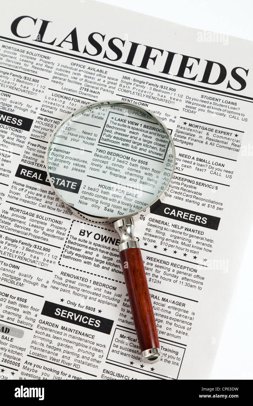 Fake Classified Ad, newspaper, business concept Stock Photo - Alamy
