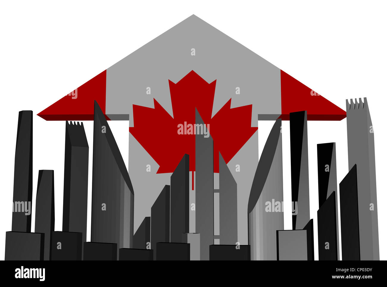 abstract skyline and Canada flag arrow illustration Stock Photo - Alamy