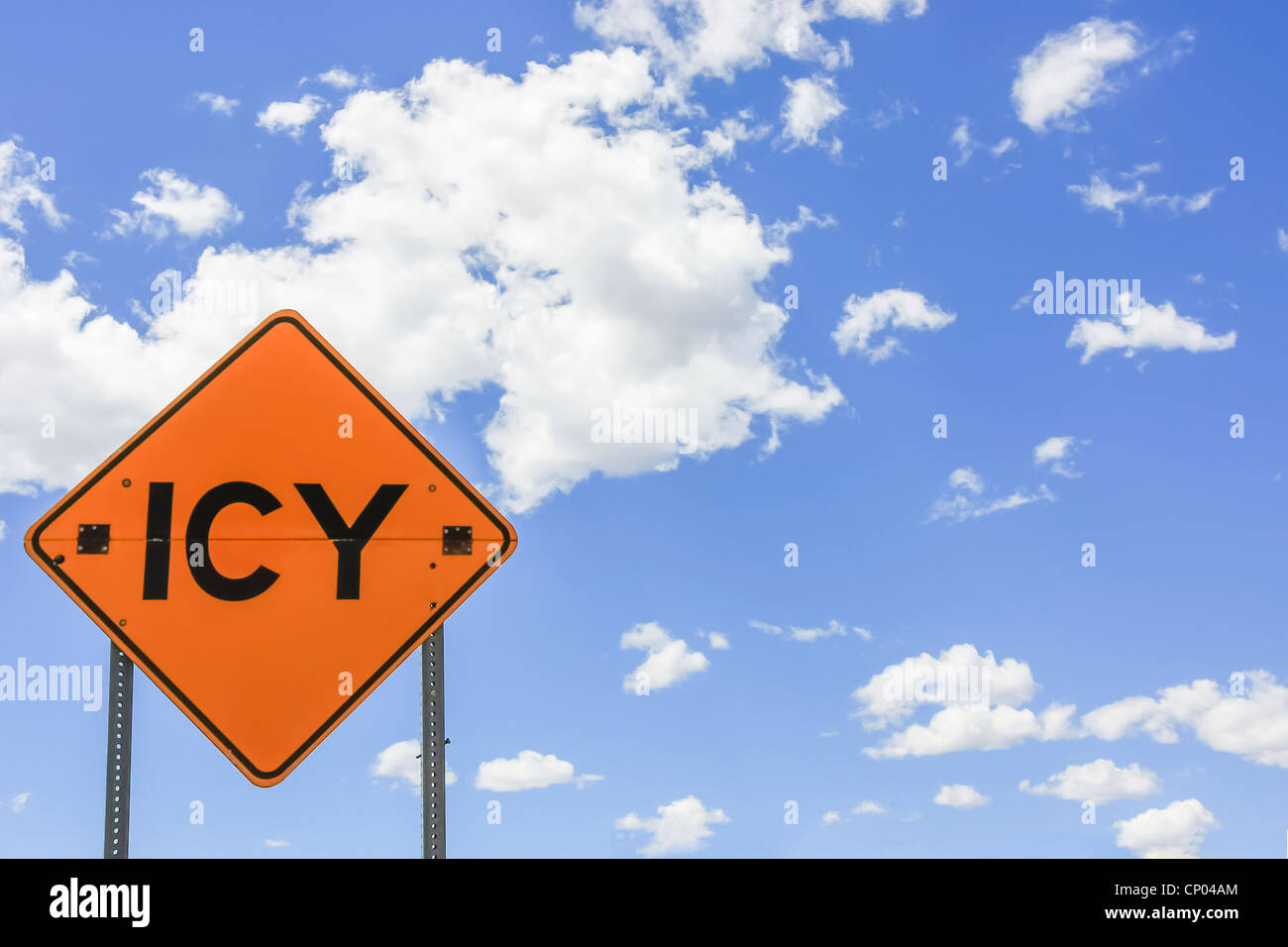 Traffic sign ICY over sunny cloudy sky Stock Photo - Alamy