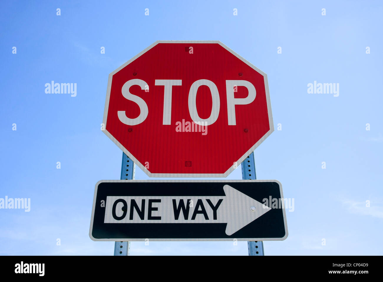 Traffic sign STOP one Way Stock Photo - Alamy