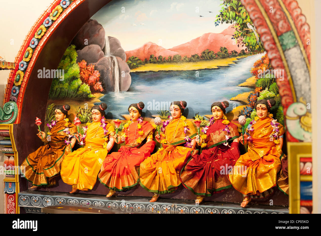 Row of female statues at the Sri Marimman Temple Singapore Malaysia ...