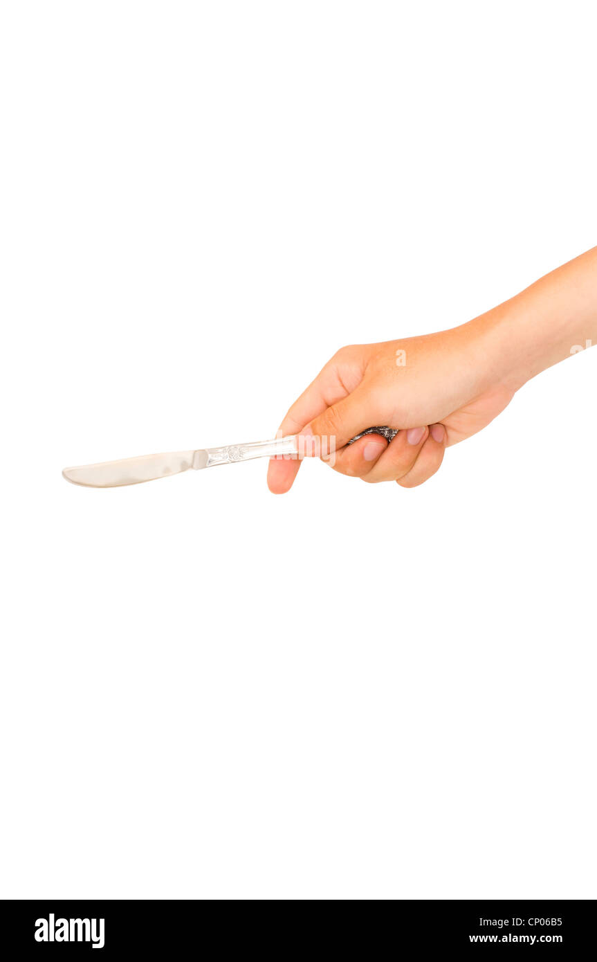 isolated hand holding a butter knife to slice something Stock Photo - Alamy
