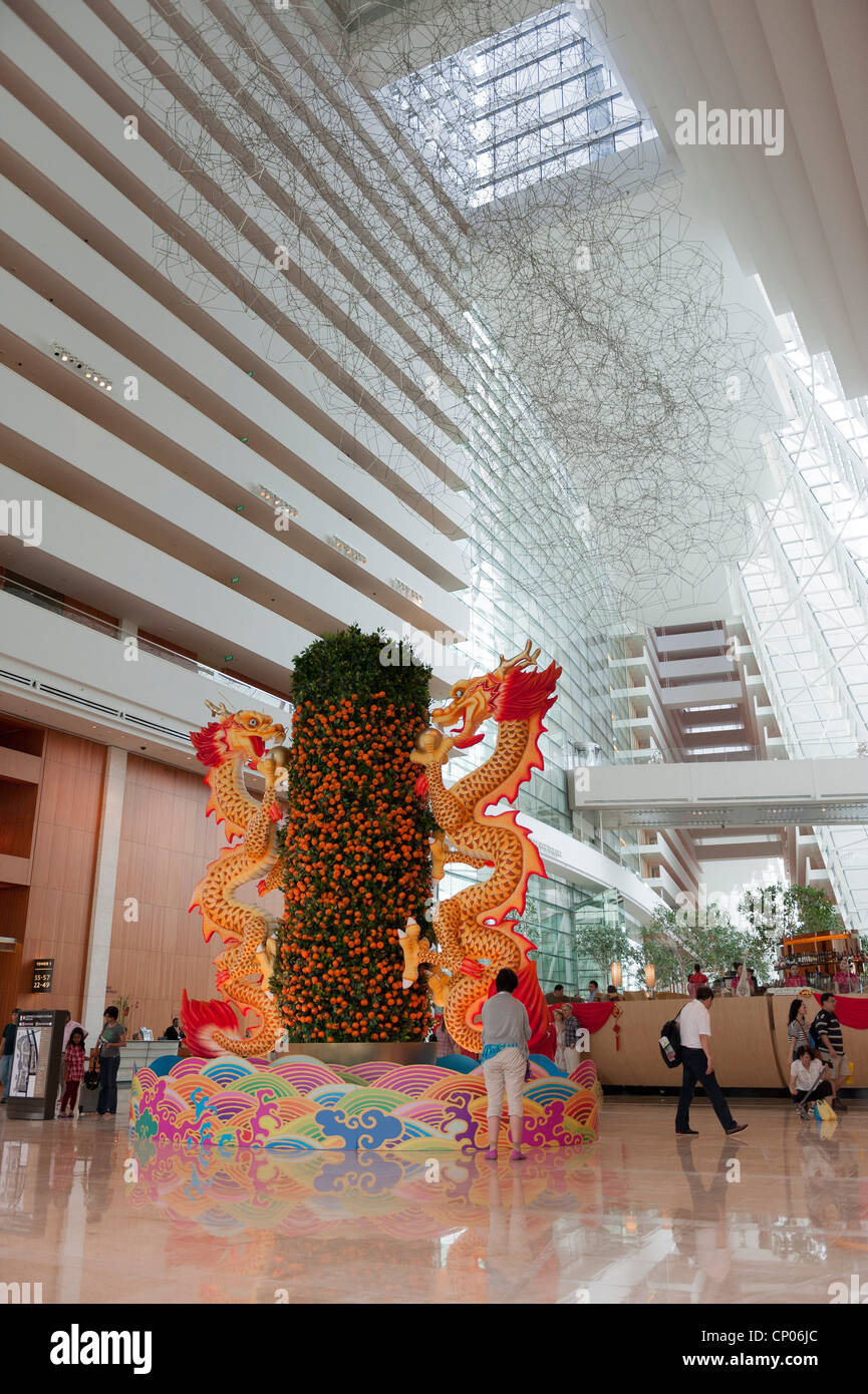 Marina Bay Sands Hotel reception atrium with Year of the Dragon (2012 ...
