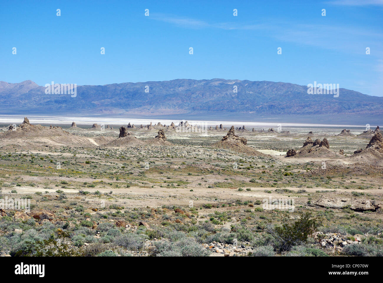 Trona Pinnacles, salt flats and Panamint Mountains, California Stock ...