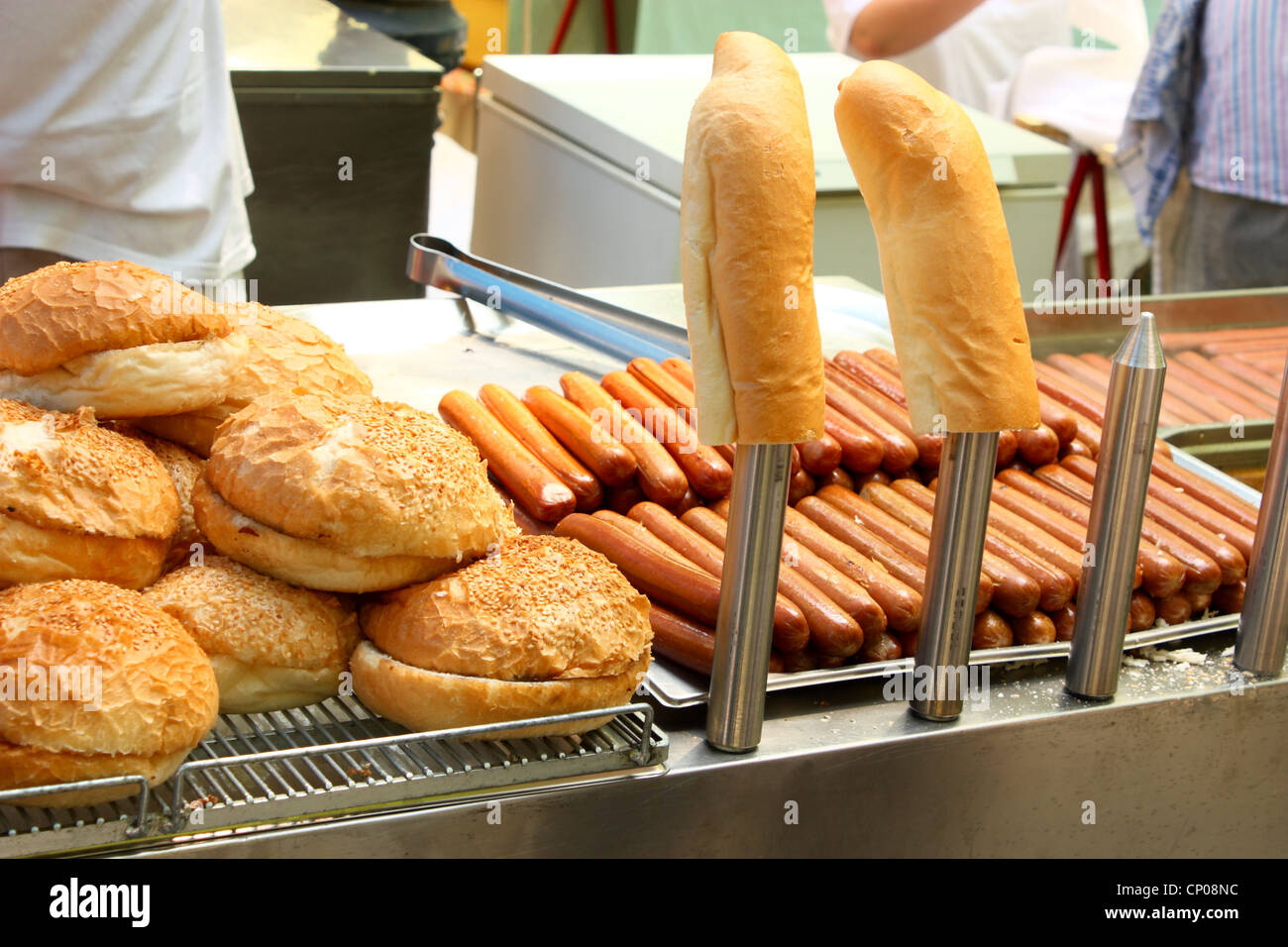 Heap of hot dogs and buns ready for eating Stock Photo - Alamy