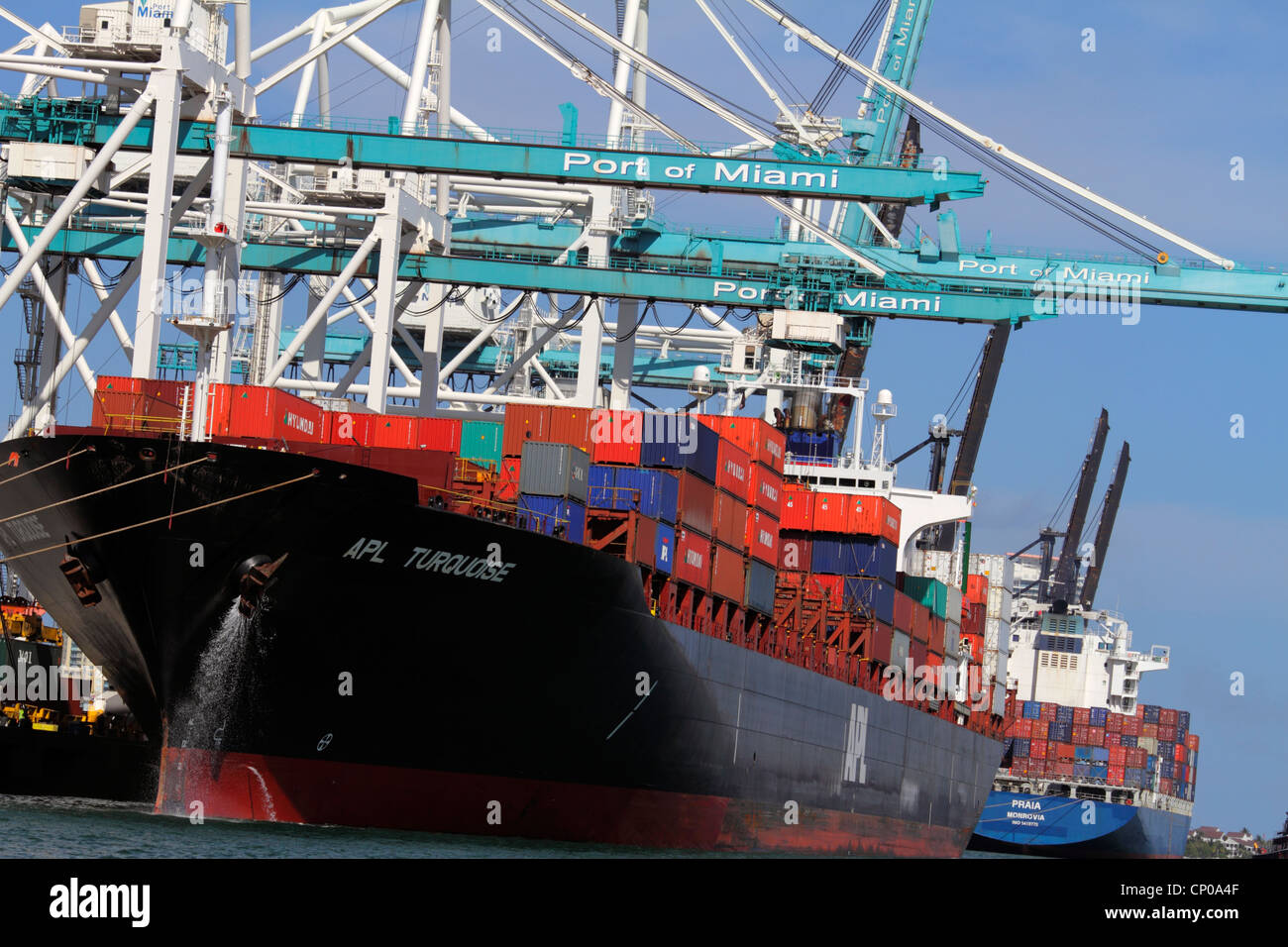Miami Florida,Biscayne Bay water,Port of Miami,cargo container ship ...