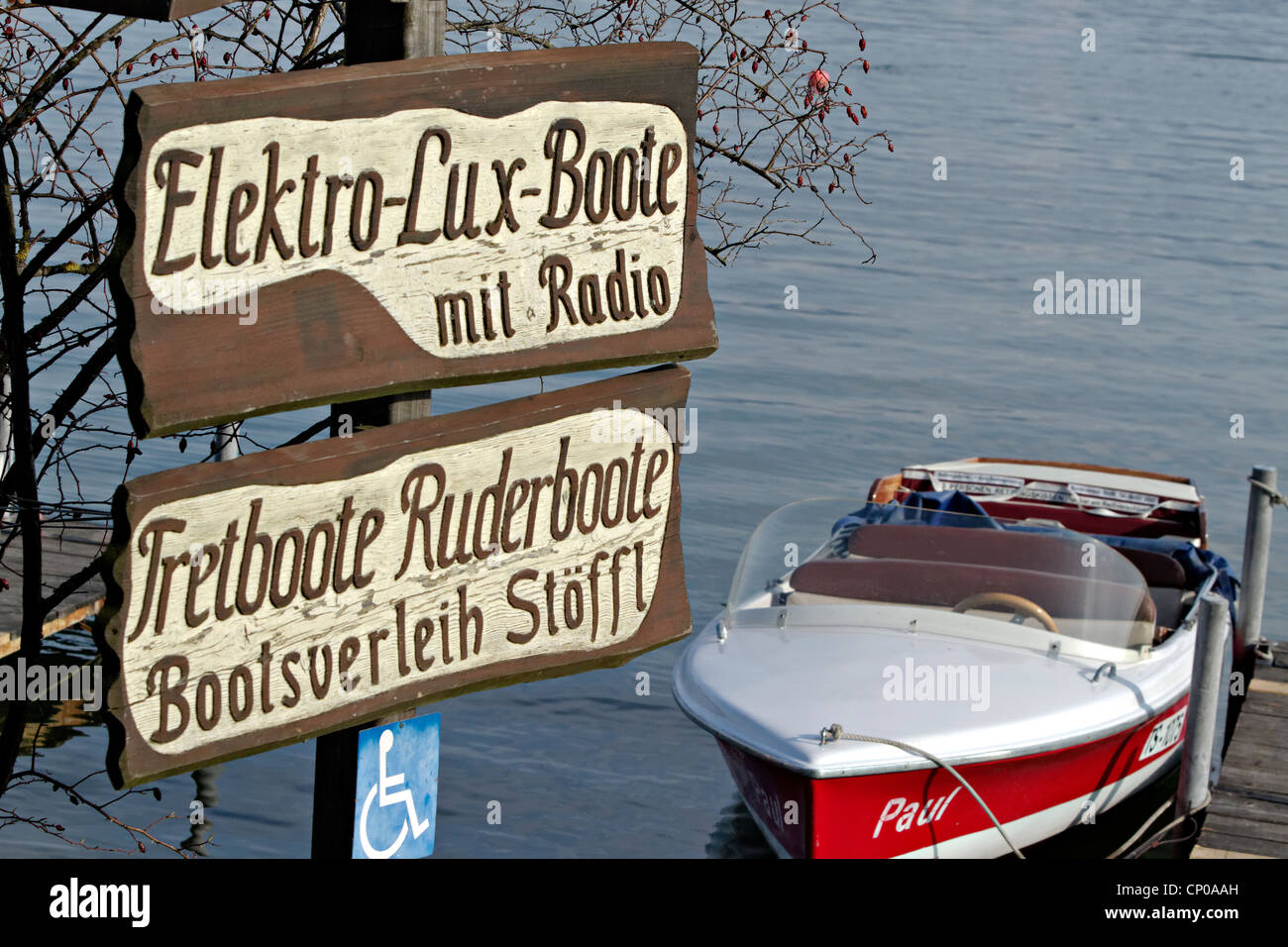 German electric and peddle boat sign, Prien Stock Chiemgau Upper ...