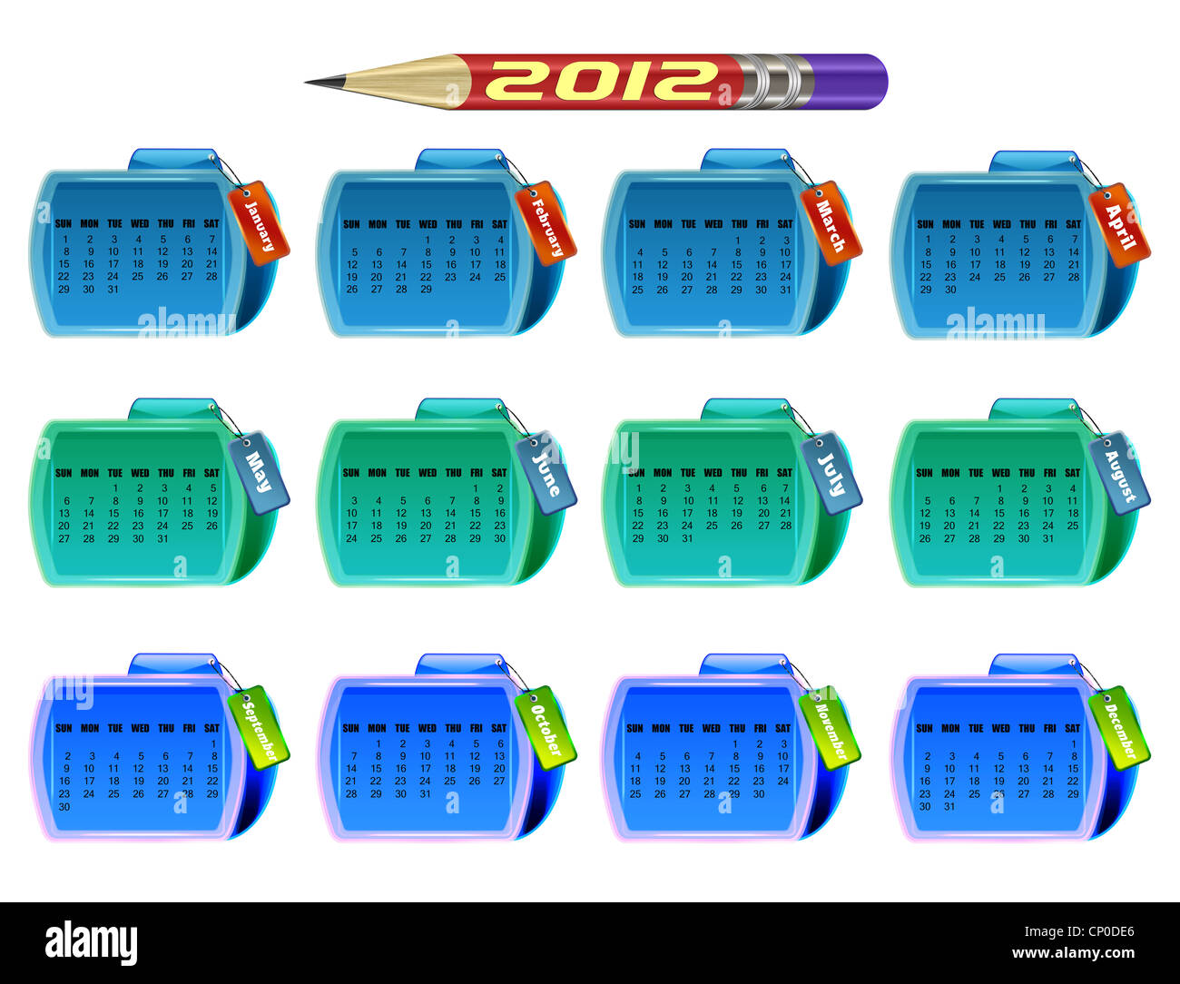 Colorful folders design calendar for 2012 Stock Photo - Alamy