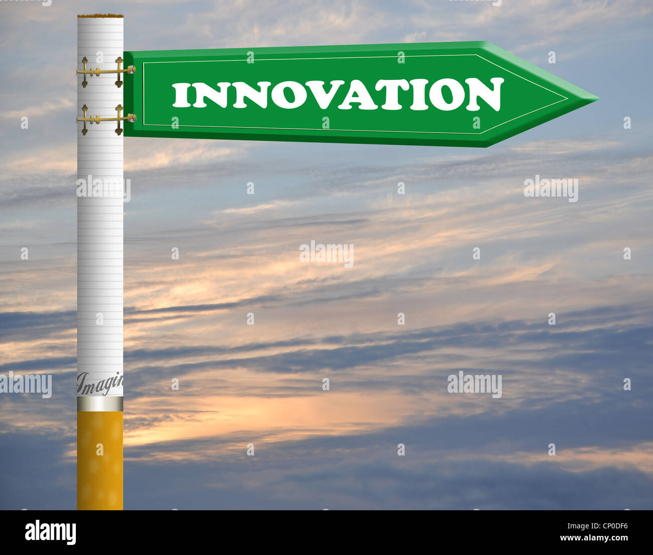 Innovation cigarette road sign Stock Photo - Alamy