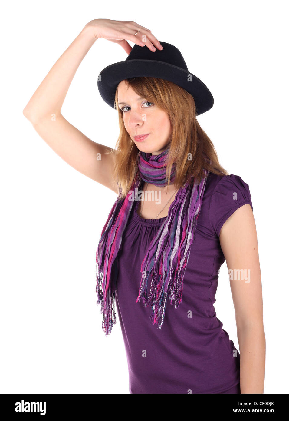 Girl in a hat isolated on the white Stock Photo - Alamy