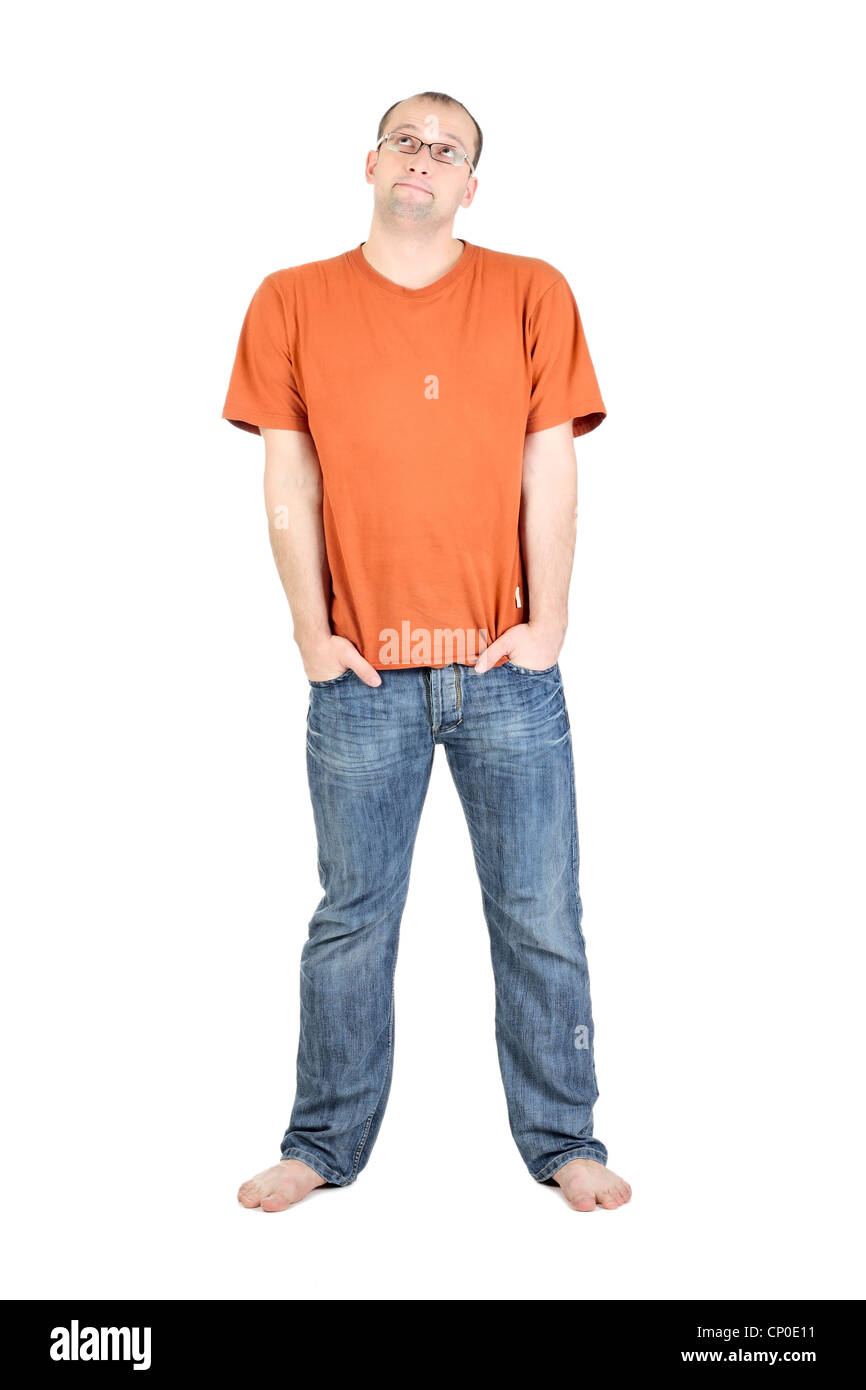 Pensive young man looking isolated on the white Stock Photo - Alamy