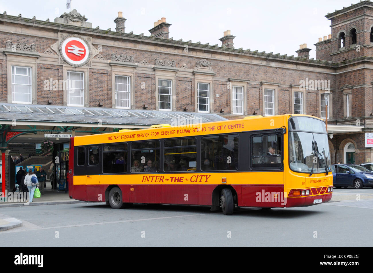 Single decker shuttle bus coach service departs Chester train station ...