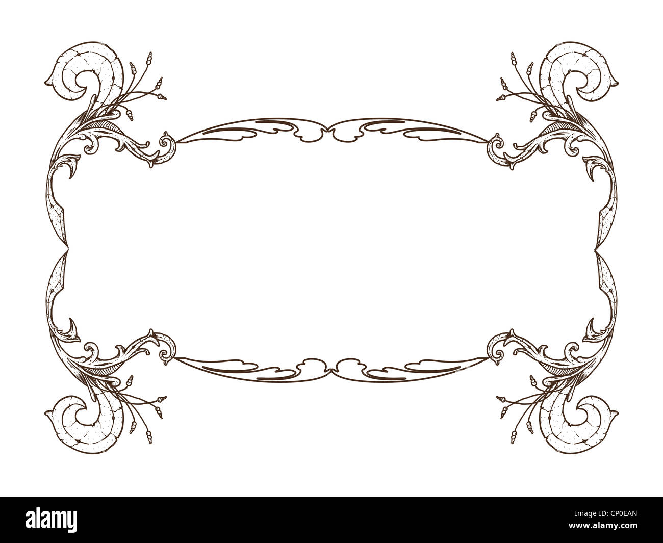 Ancient, brown frame with cute flowers motif Stock Photo - Alamy