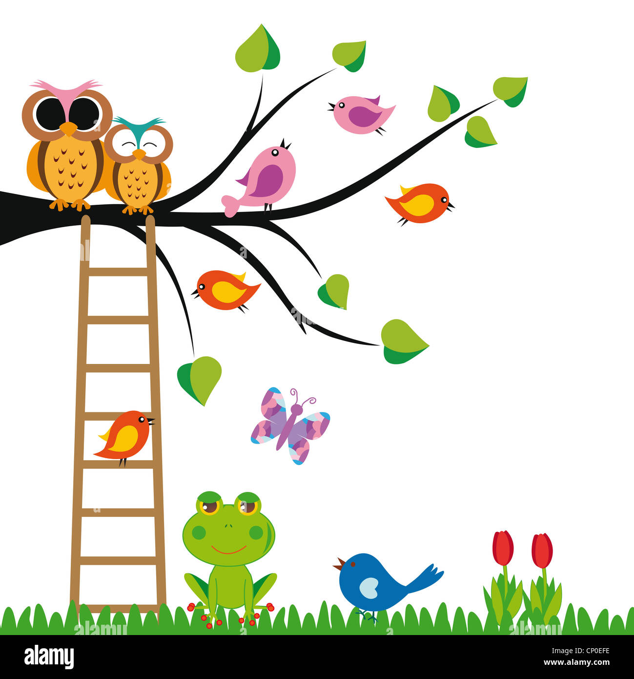 Cute kids background with trees and birds Stock Photo - Alamy