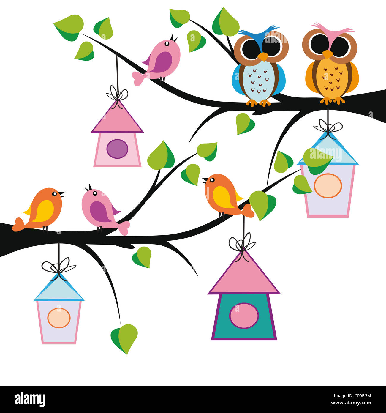 Cute kids background with trees and birds Stock Photo - Alamy