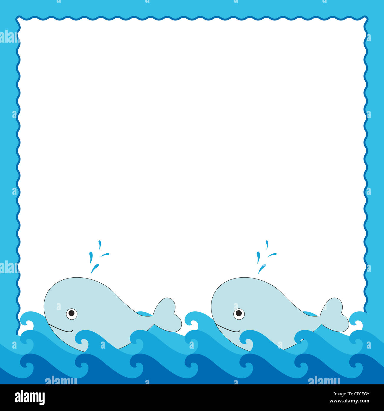 Blue sea frame with cute two whales Stock Photo - Alamy