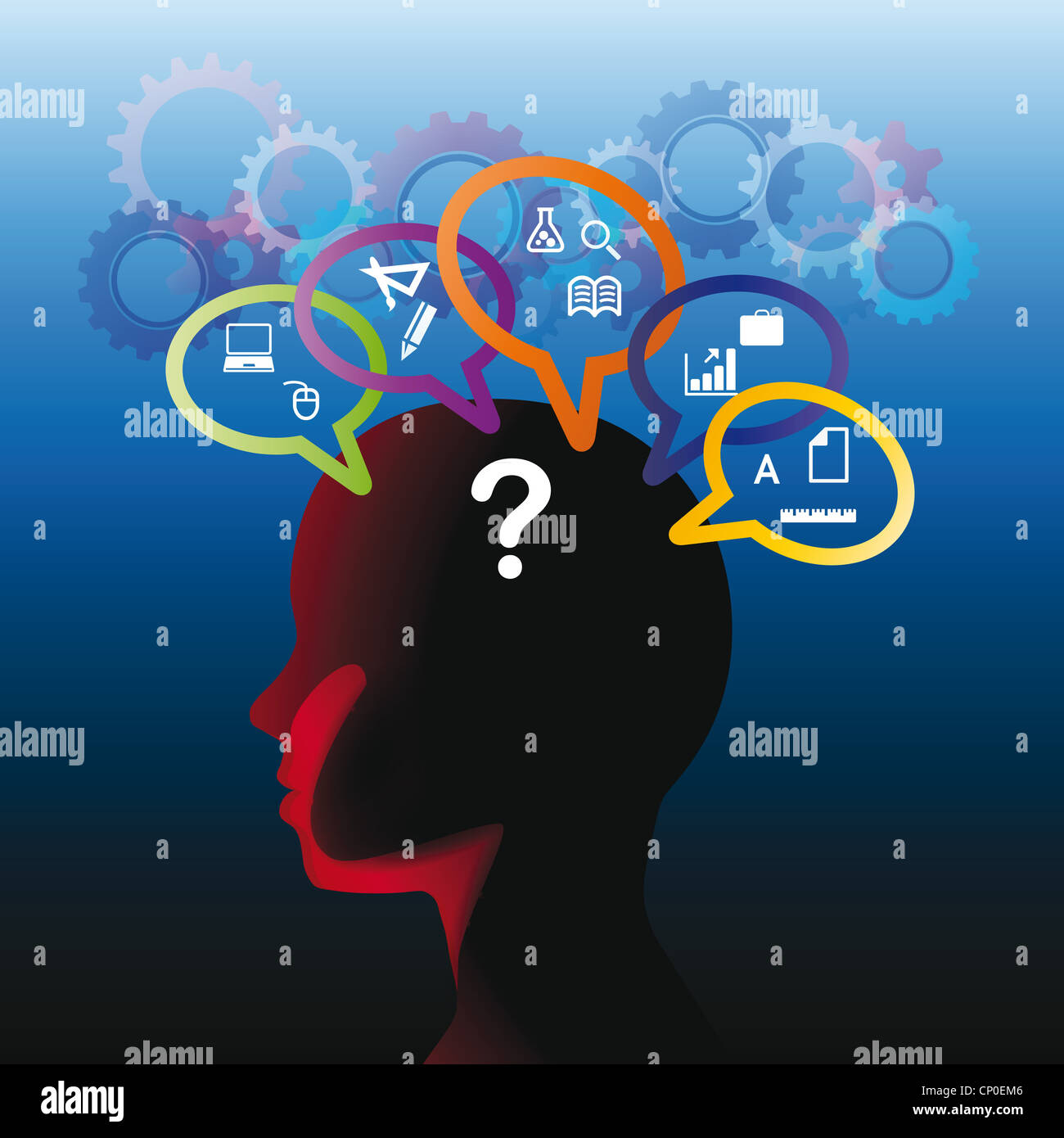 Human head with many question, thinking abstract Stock Photo - Alamy