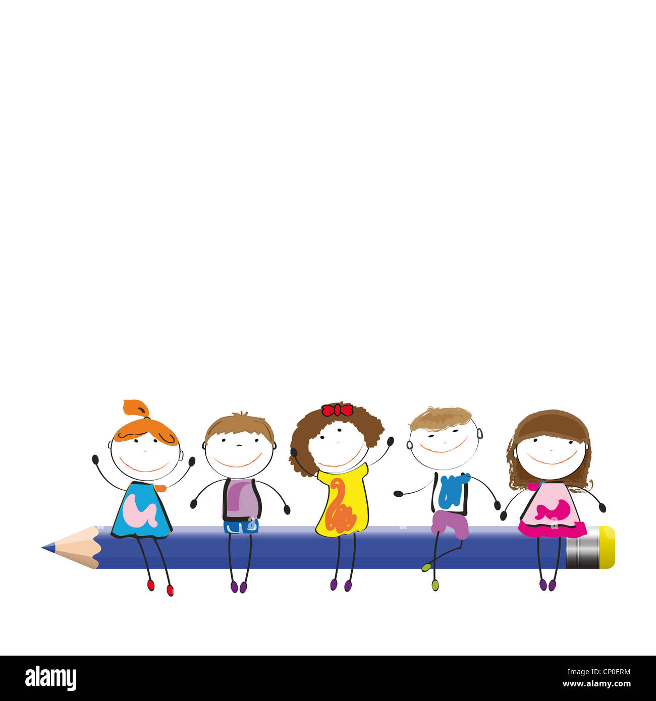 Happy colorful kids on desk with crayon Stock Photo - Alamy