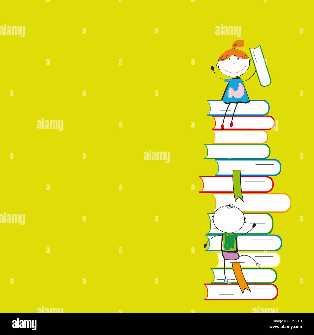 Happy colorful kids on many colorful books Stock Photo - Alamy
