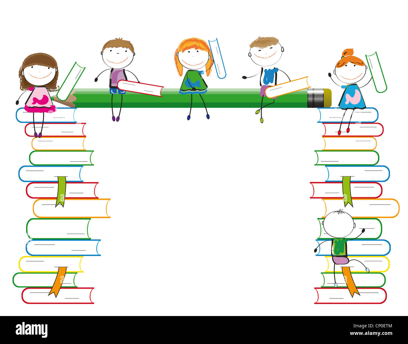 Happy colorful kids on many colorful books Stock Photo - Alamy