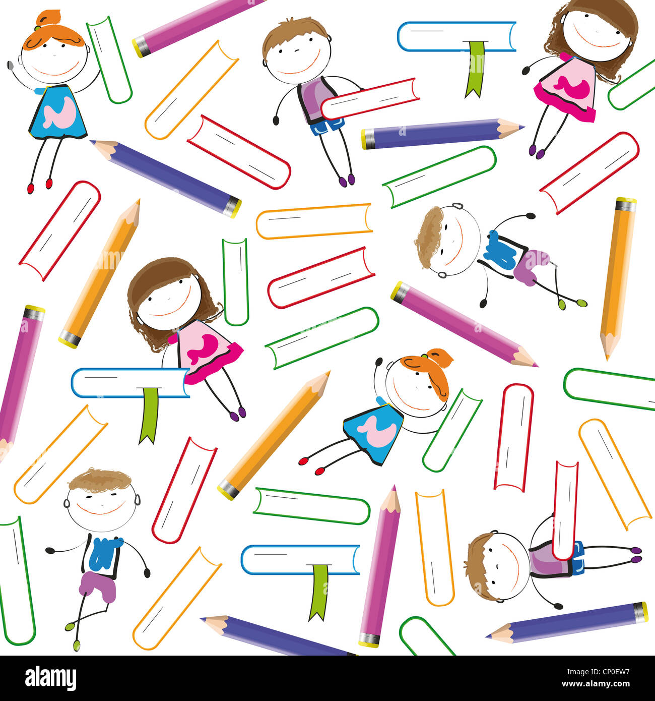 Colorful kids background with books and crayons Stock Photo - Alamy