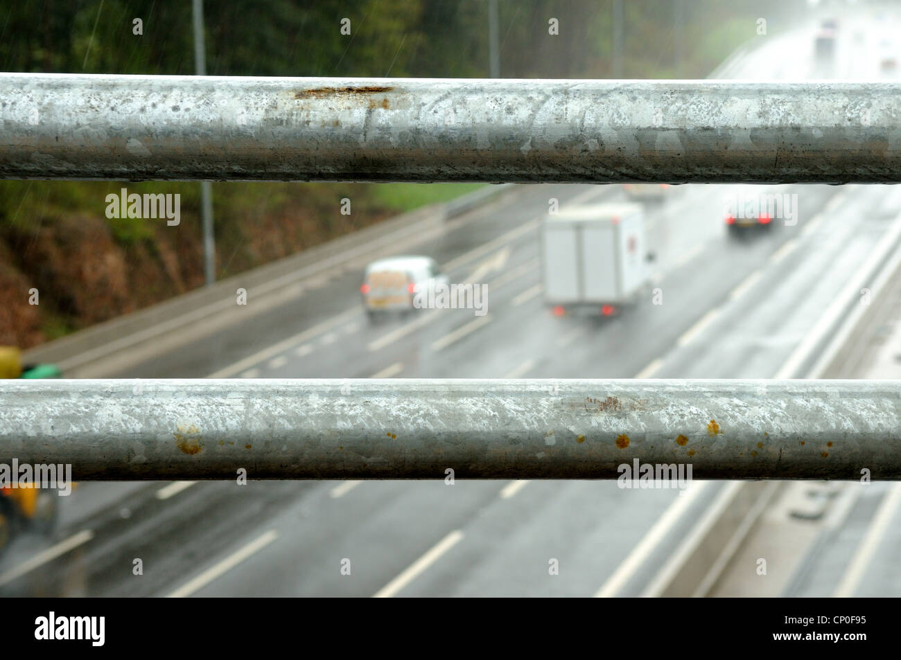Driving In Heavy Rain.View From Motorway Bridge M1 Stock Photo - Alamy