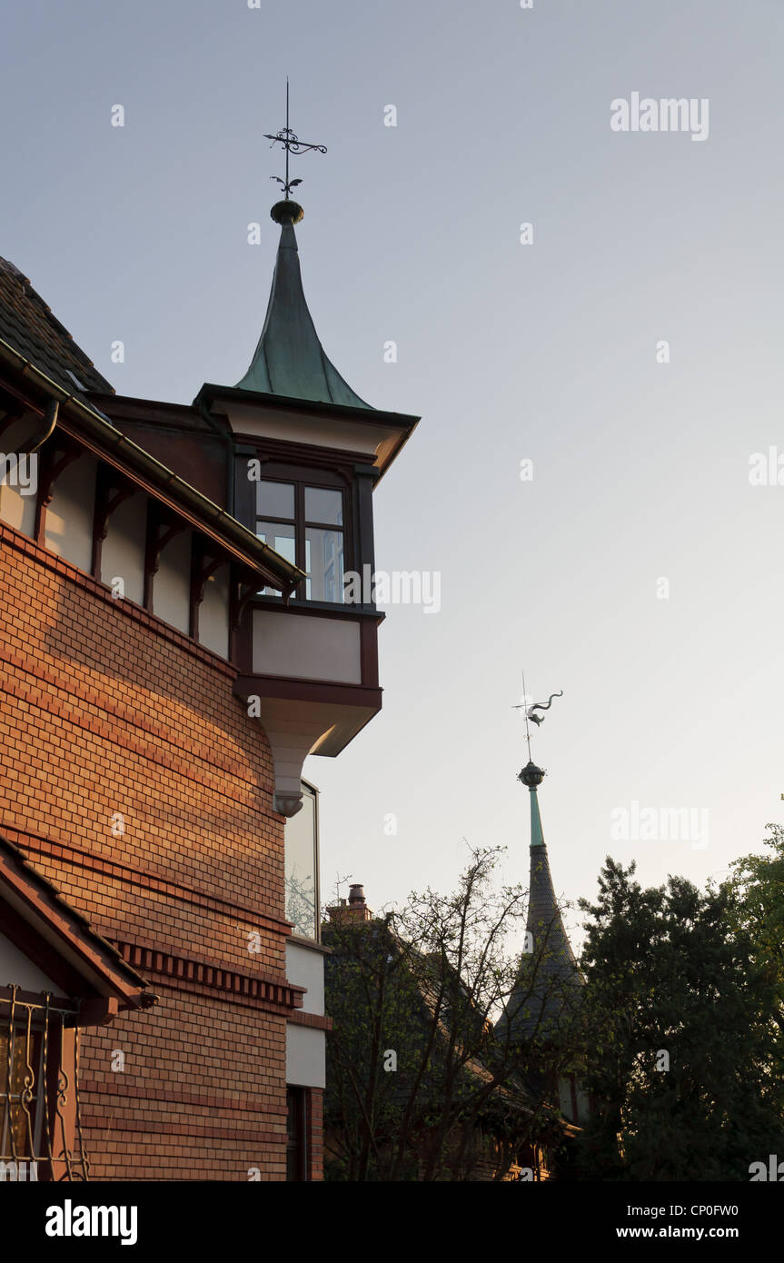 Typical turrets that decorate many old suisse buildings Stock Photo - Alamy
