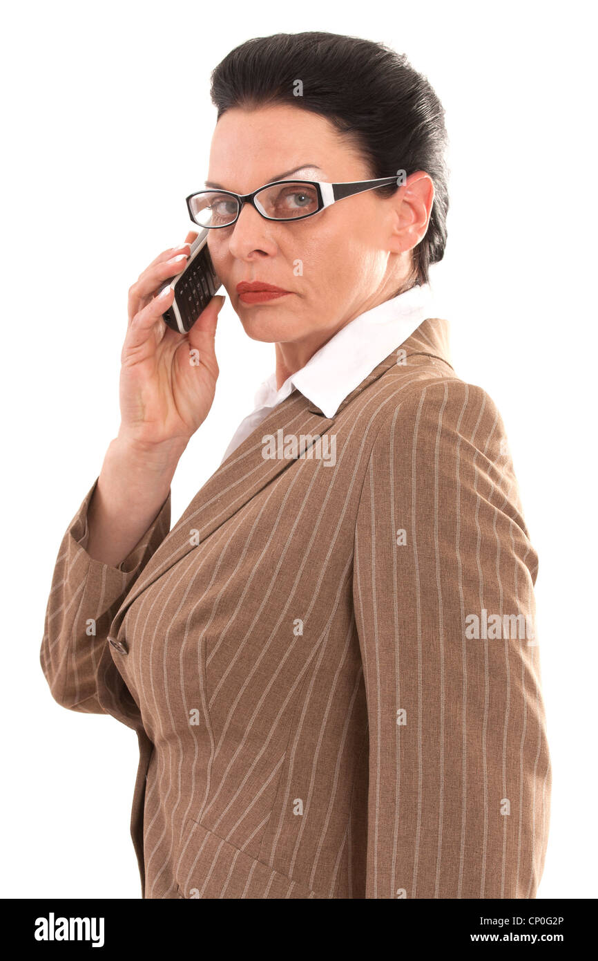 Business woman with glasses when phoning Stock Photo - Alamy