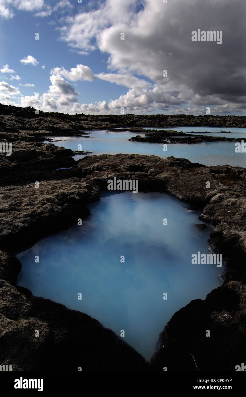 Pools of blue sulphur-laden water at the Blue Lagoon resort, south-west ...