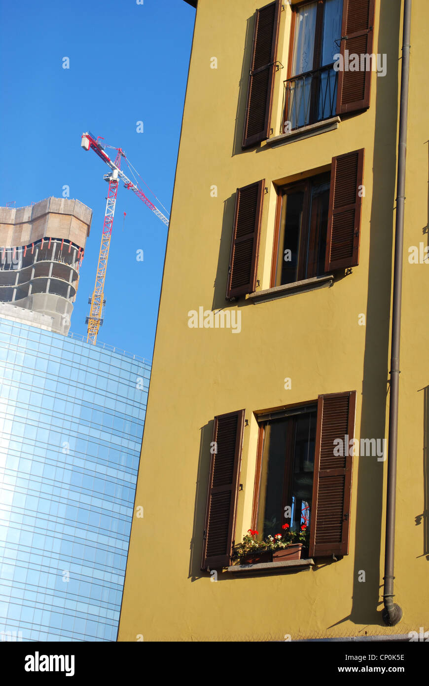 Old and new architecture contrast, Garibaldi district, Milan, Lombardy ...