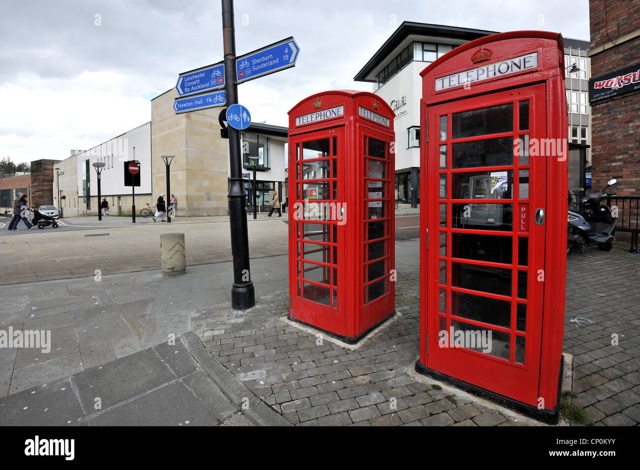 Red Telephone boxes in Durham City Stock Photo - Alamy