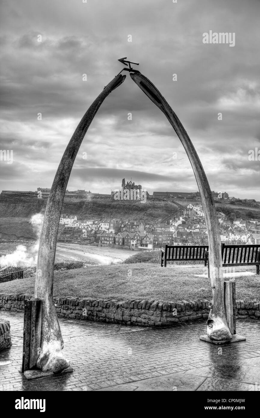 Whale Bones over looking the Harbour and Abbey in Whitby on the East ...