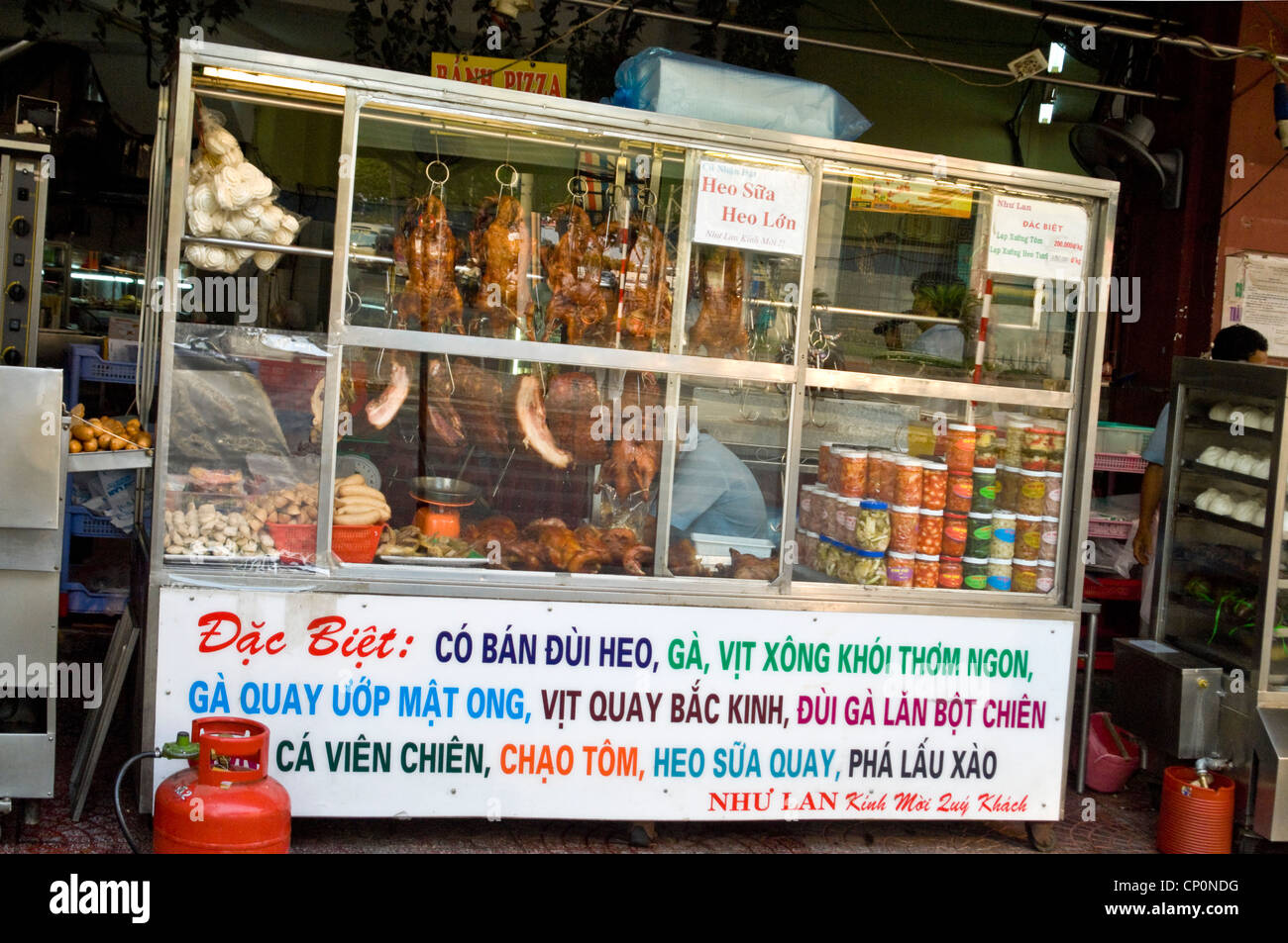 Horizontal close up of a fastfood stand selling traditional hot ...