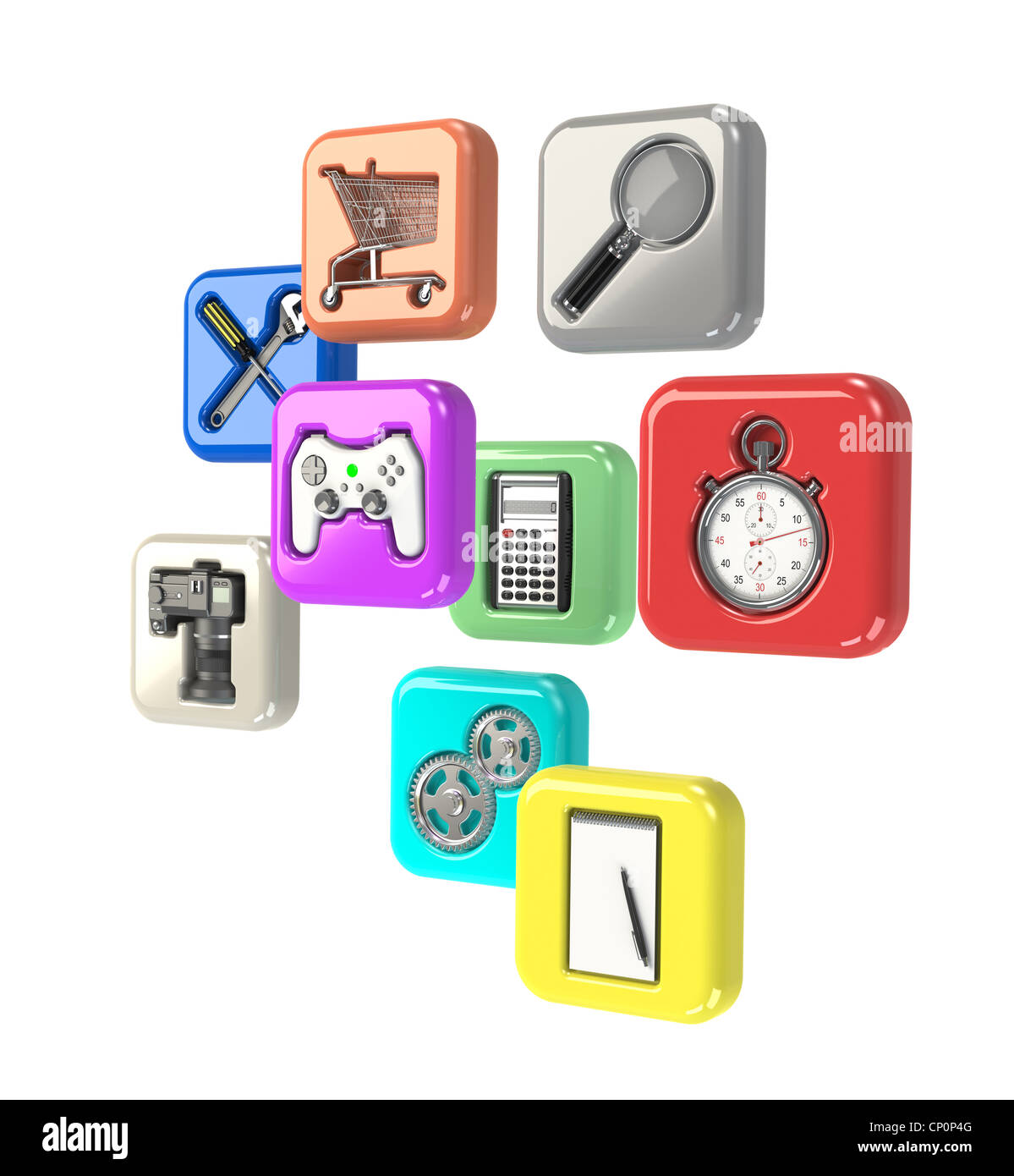 Abstract 3D application icons. White background Stock Photo - Alamy