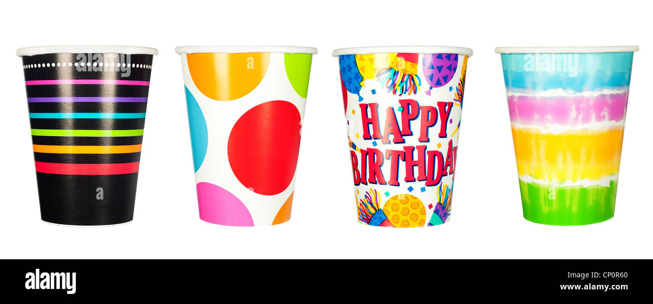 A set of disposable, paper party cups for birthdays and other ...