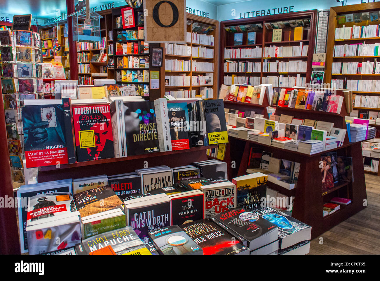 Paris, France, Wide Angle View, inside, French Local Bookstore in ...