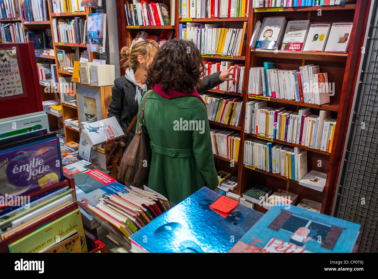 Paris, France, Two Women Shopping inside French Local Bookstore in ...