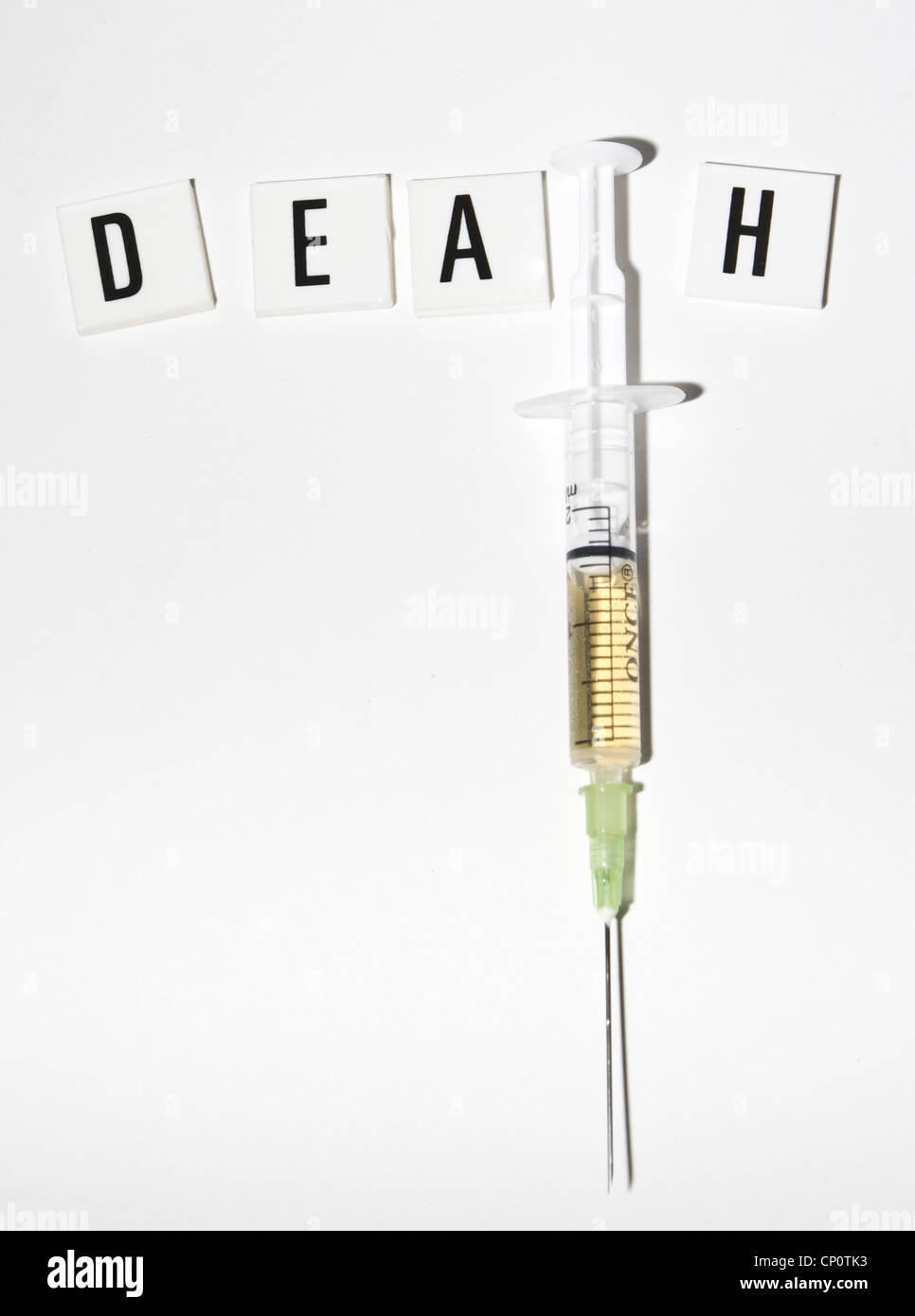 medical syringe with text death Stock Photo - Alamy