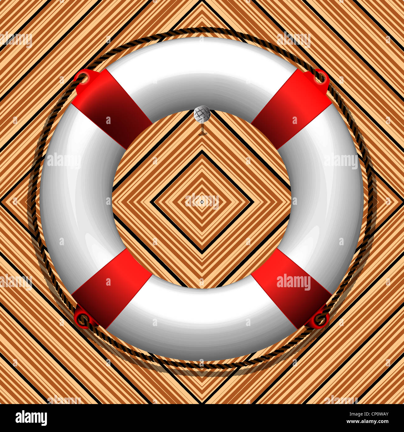 hanged life buoy over wooden texture, abstract vector art illustration ...