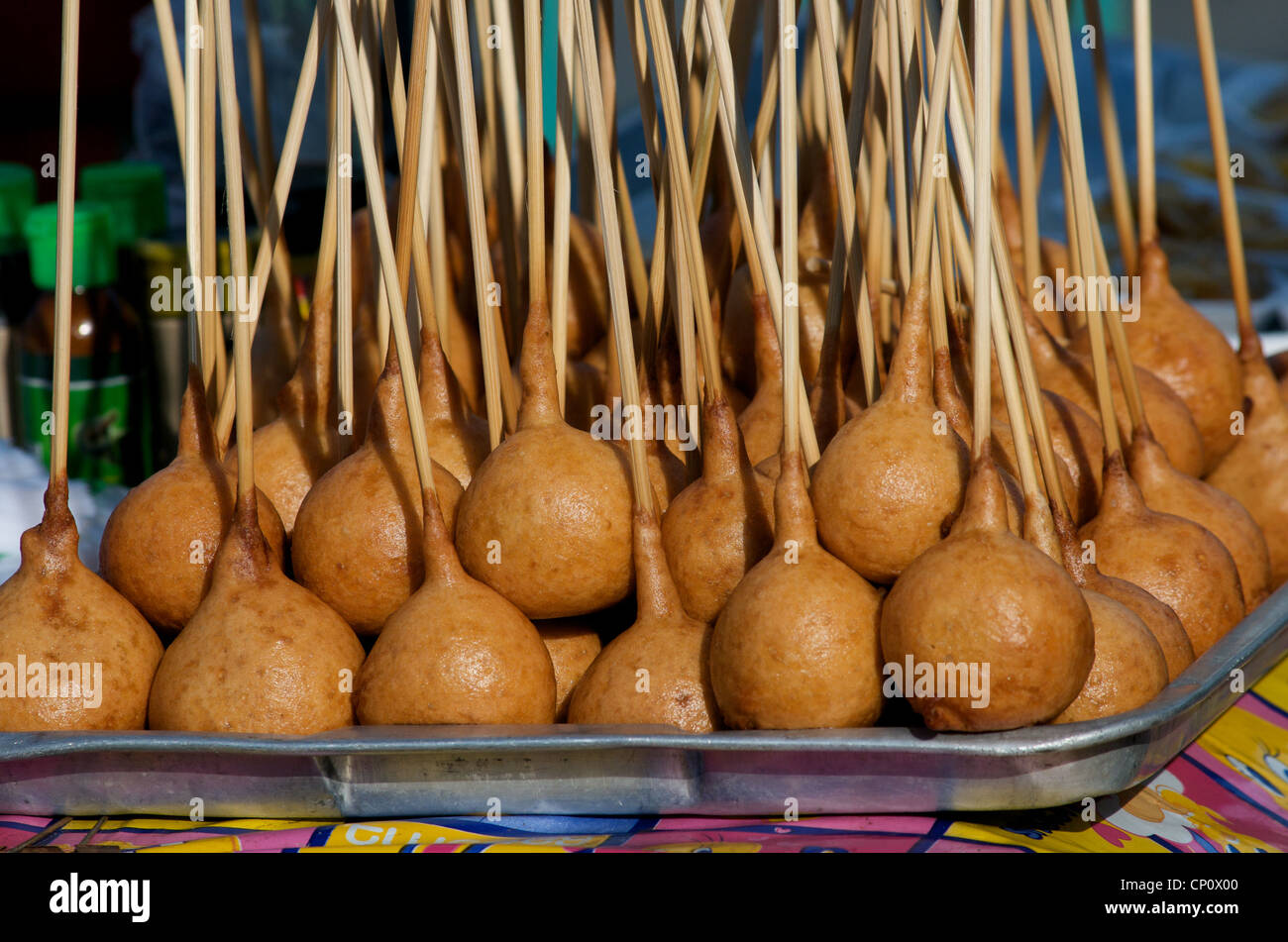 Thai snacks being sold during the Songkran Water Festival, Sukhumvit ...