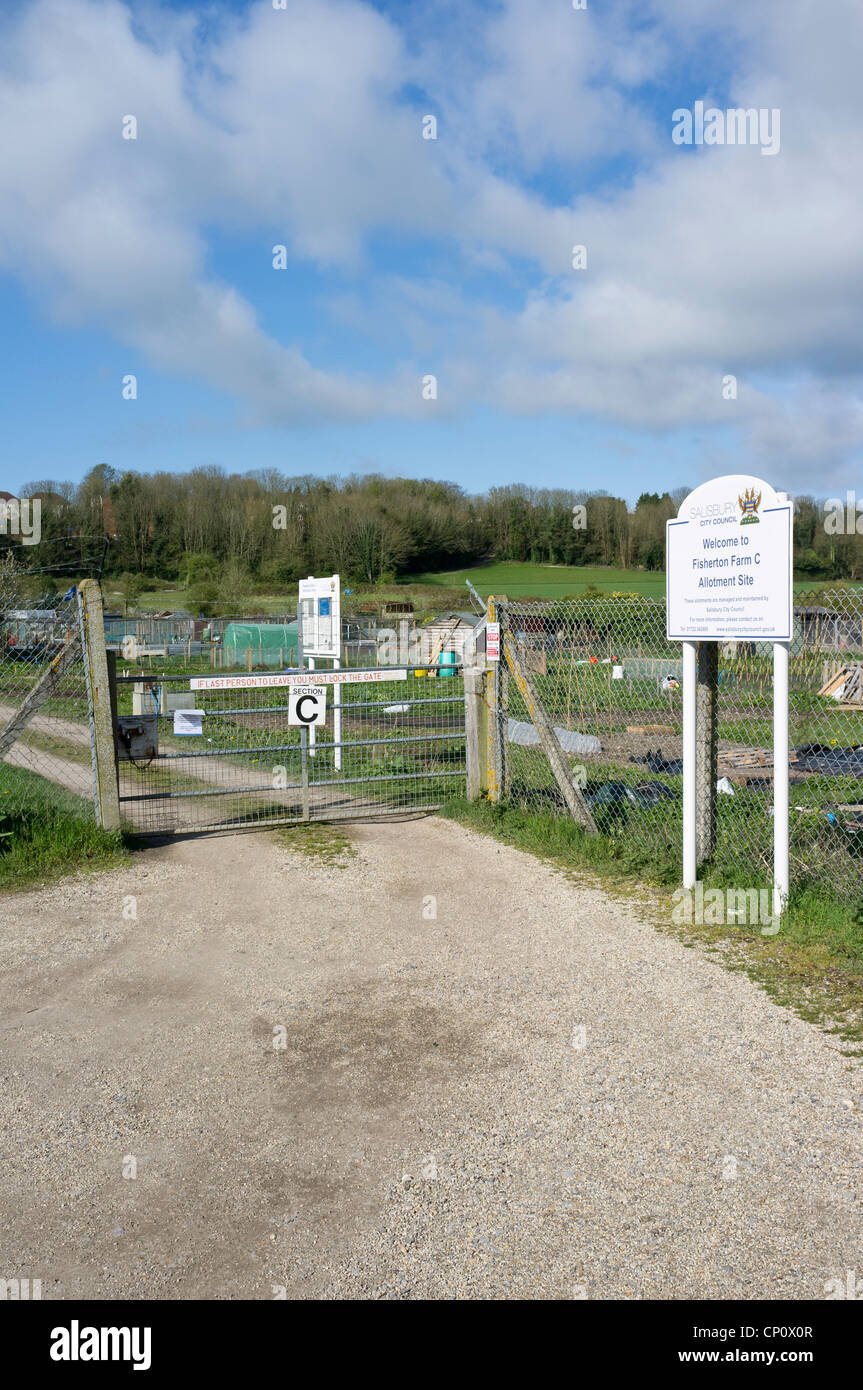 Locked gate at the entrance to allotment plots Stock Photo - Alamy