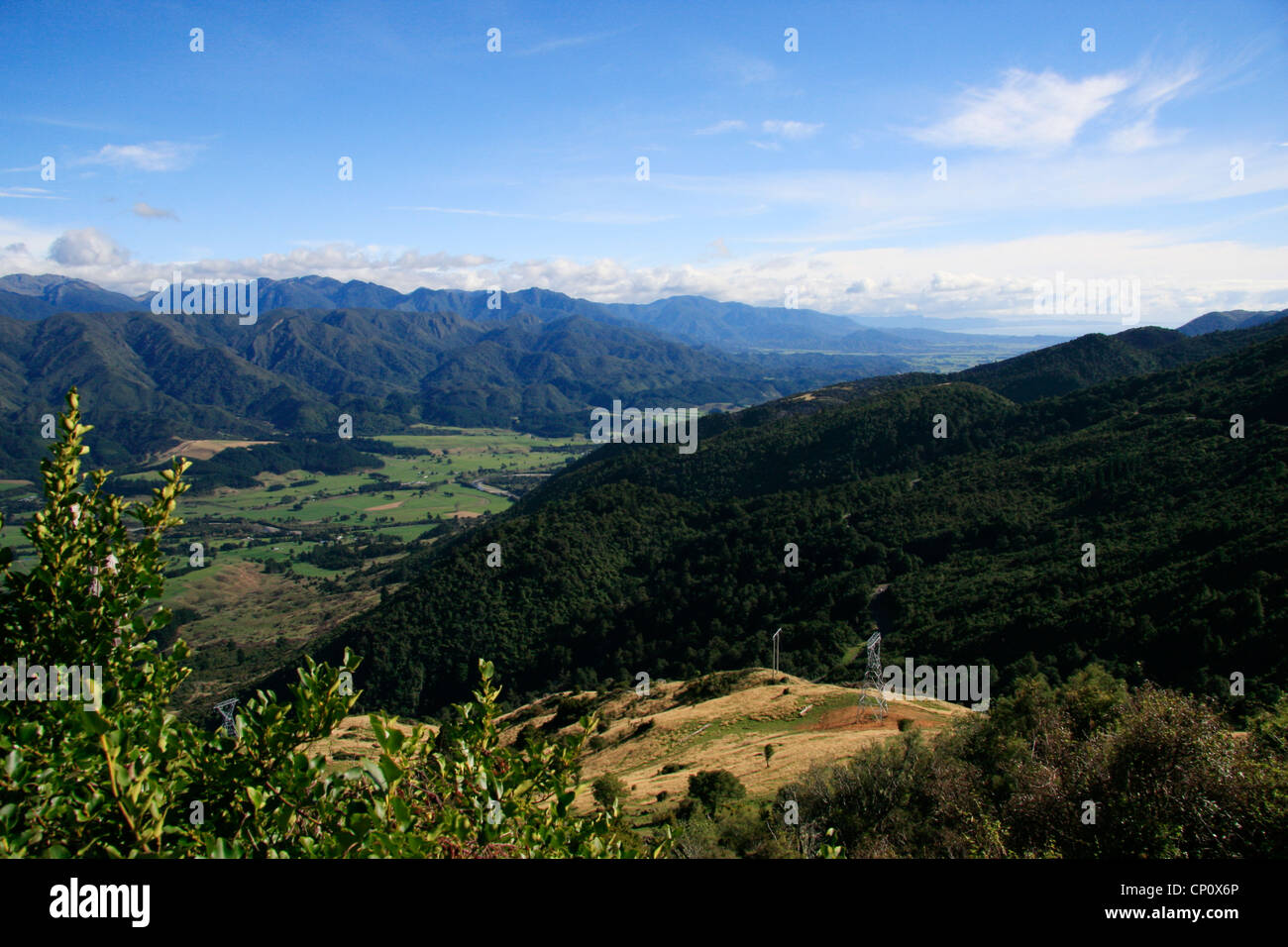 A view of cultivated land and forest in Takaka Valley Stock Photo - Alamy