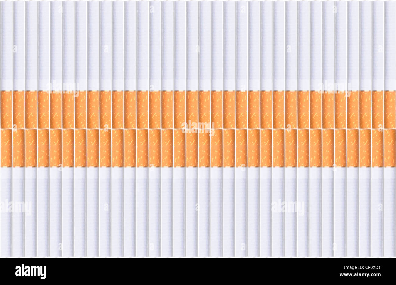 double row of cigarettes with orange filter tips Stock Photo - Alamy
