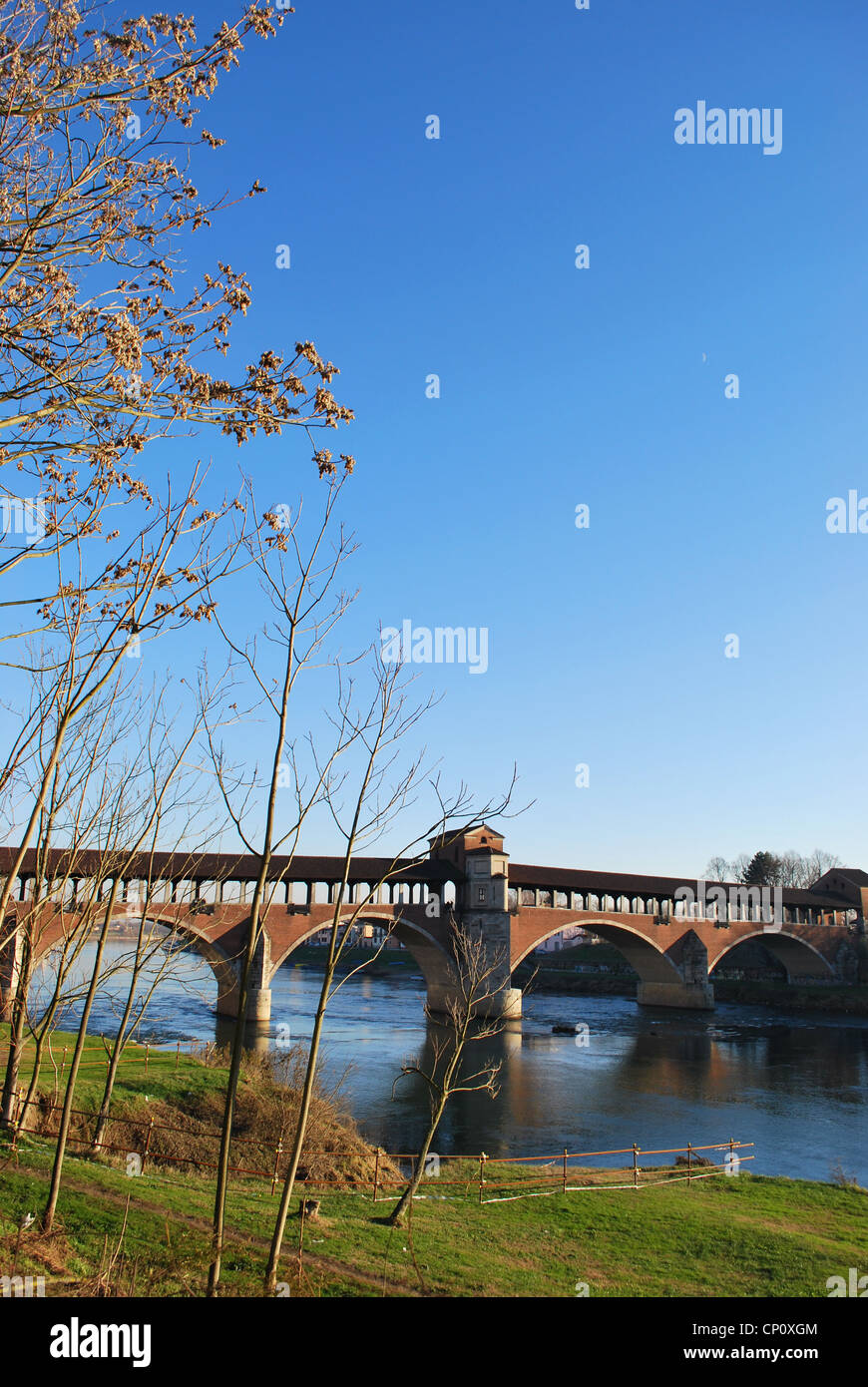 Old covered bridge on Ticino river in Pavia, Lombardy, Italy Stock ...